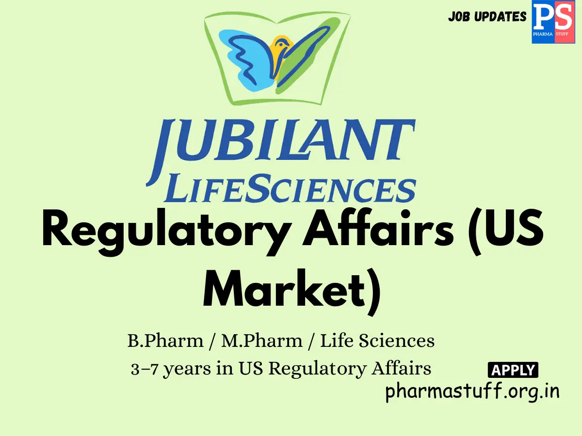 Jubilant Generics hiring Regulatory Affairs professionals
